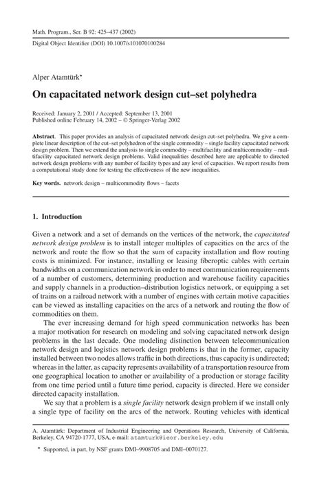 Pdf On Capacitated Network Design Cut Set Polyhedra