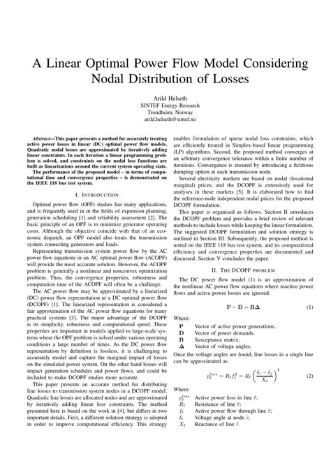 Pdf A Linear Optimal Power Flow Model Considering Nodal Distribution