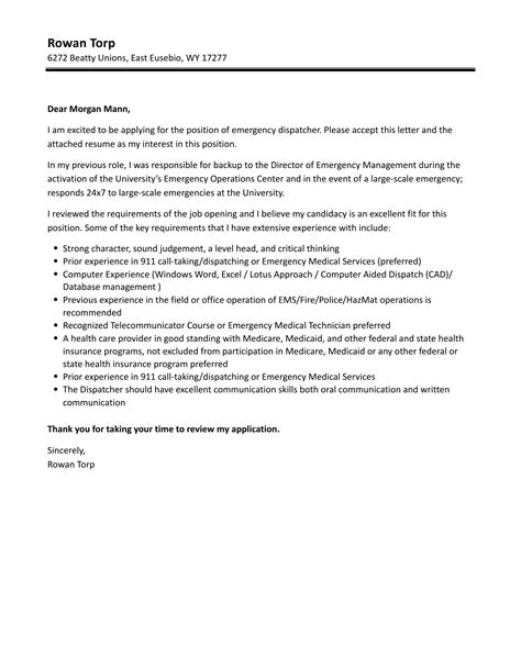 Emergency Dispatcher Cover Letter Velvet Jobs