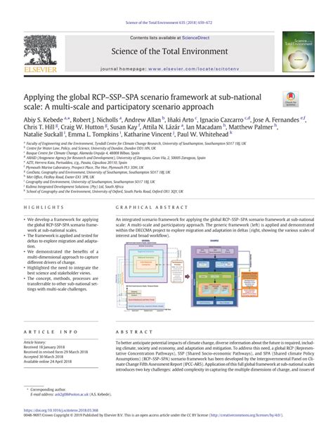 Pdf Applying The Global Rcp Ssp Spa Scenario Framework At Sub National Scale A Multi Scale