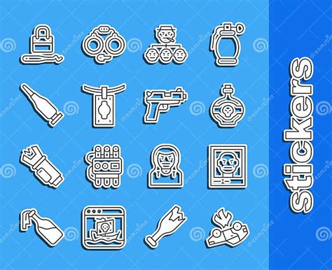 Set Line Burning Car Wanted Poster Poison Bottle Mafia Money Laundering Bullet Lock Picks