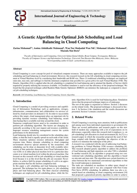 Pdf A Genetic Algorithm For Optimal Job Scheduling And Load Balancing