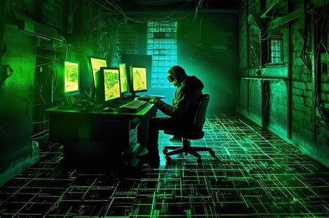 Premium Ai Image Hackers Often Work In Lowlight Rooms To Cover Their Faces And Obscure Action