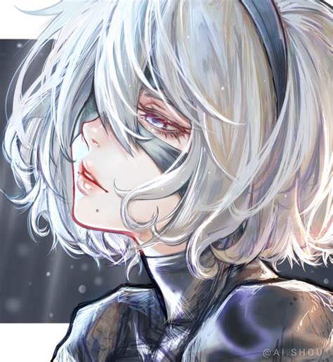 2B Nier Automata 插画师ai shou的尤尔哈2号B型插画图片 BoBoPic