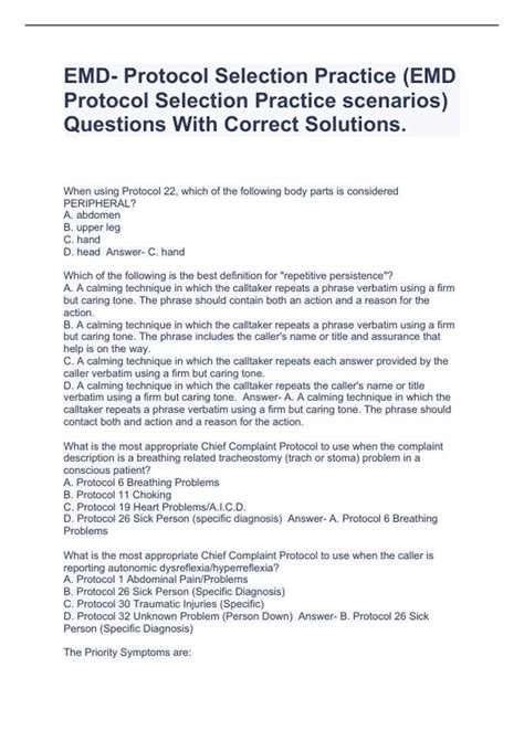Emd Protocol Selection Practice Emd Protocol Selection Practice