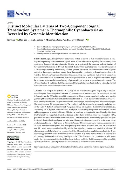 Pdf Distinct Molecular Patterns Of Two Component Signal Transduction Systems In Thermophilic