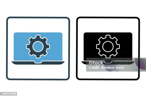 엔지니어링 아이콘 그림입니다 기어가 있는 노트북 산업과 관련된 아이콘 단색 아이콘 스타일입니다 간단한 벡터 디자인 편집 가능 0