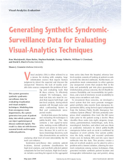 Pdf Generating Synthetic Syndromic Surveillance Data For Evaluating Visual Analytics Techniques
