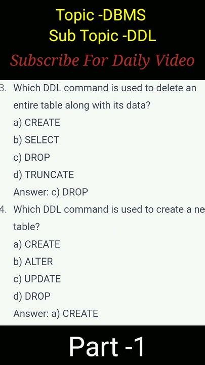 Sql Mcq Mcq On Ddl Part 1 Computermcq Dbms Youtube