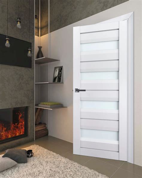 Interior Solid French Door Frosted Glass Veregio 7455 White Silk