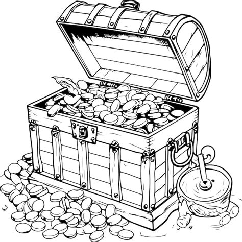 해적 보물의 색칠 공부 페이지 프리미엄 벡터