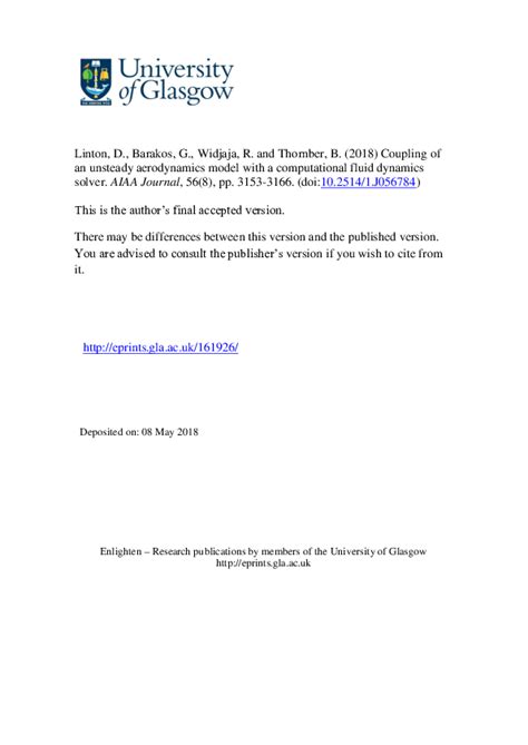 Pdf Coupling Of An Unsteady Aerodynamics Model With A Computational