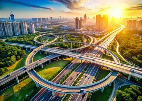 Stunning Aerial Perspective Of A Modern Citys Circular Overpass Highway