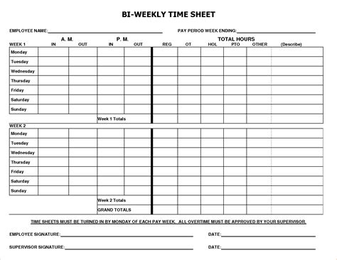 Printable Bi Weekly Timesheet Template Business PSD Excel Word PDF