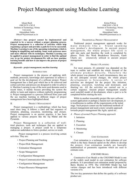 Pdf Project Management Using Machine Learning