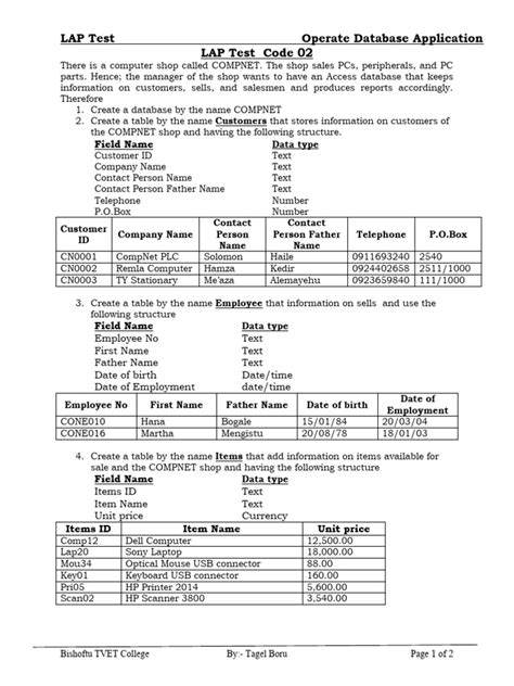 Lap Test Code 02 Pdf Databases Personal Computers