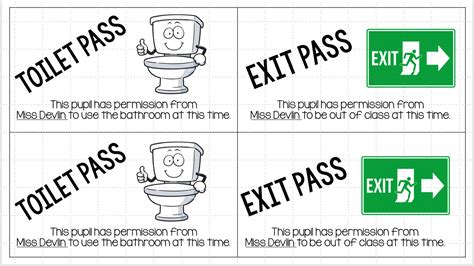 Exit Toilet Pass Teaching Resources