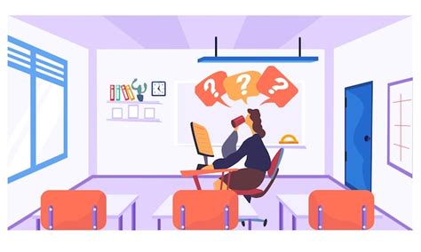 Premium Vector A Computer Programming Class The Teacher Sits And Drinks Coffee During The