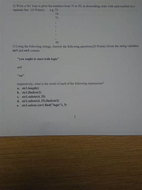 Solved 2 Write A For Loop To Print The Numbers From 75 To