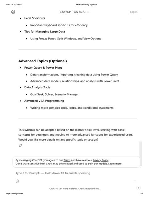 Excel Teaching Syllabus Pdf