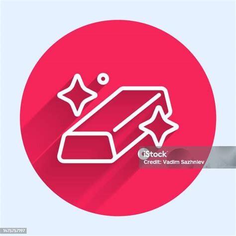 긴 그림자 배경으로 격리 된 화이트 라인 골드 막대 아이콘 은행 비즈니스 개념 빨간색 원 버튼입니다 벡터 0명에 대한 스톡 벡터 아트 및 기타 이미지 Istock