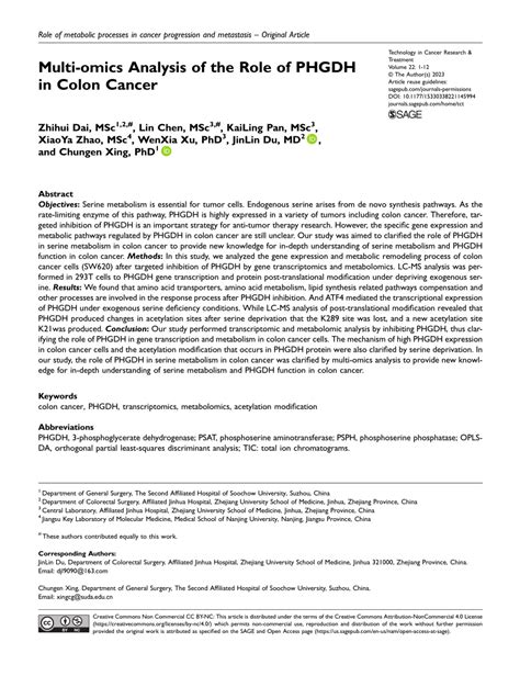Pdf Multi Omics Analysis Of The Role Of Phgdh In Colon Cancer