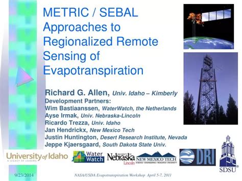Ppt Metric Sebal Approaches To Regionalized Remote Sensing Of Evapotranspiration Powerpoint
