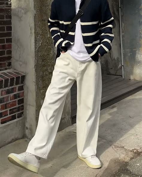 [남자 코디] 화이트 아이보리 데님 팬츠 청바지 와이드 일자 스트레이트핏 캐쥬얼 남친룩 데이트룩 Ootd 남자 쇼핑몰 추천 Youtube