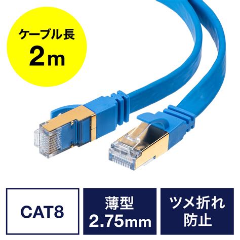 Lanケーブル（カテ8・カテゴリー8・cat8・40gbps・2000mhz・より線・フラット・エイリアンクロストーク・2m） 500