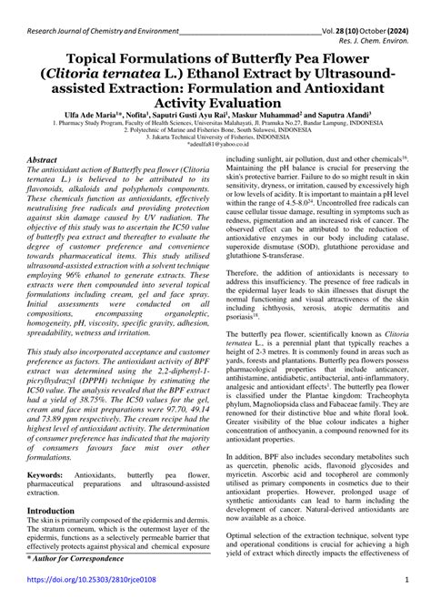 Pdf Topical Formulations Of Butterfly Pea Flower Clitoria Ternatea L
