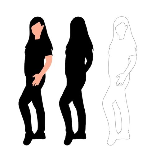 白い背景の上に立っている女性のシルエット プレミアムベクター