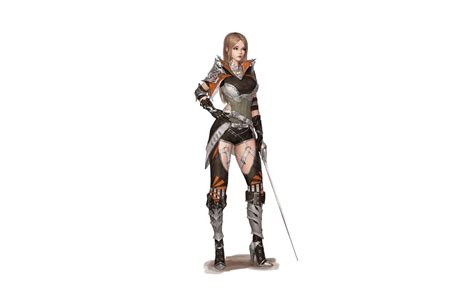 Wallpaper Girl Sword Armor Style Art Figure Illustration