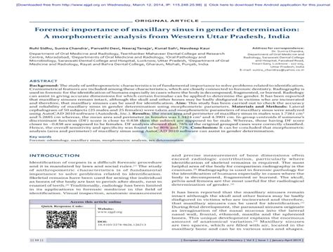 Forensic Importance Of Maxillary Sinus In Gender Determination A Morphometric Analysis From