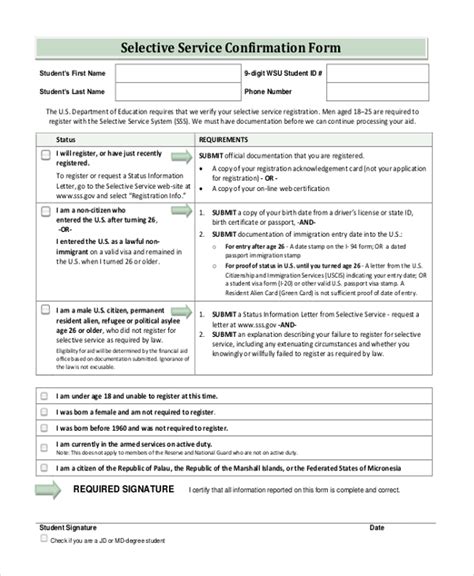 Free 12 Sample Selective Service Forms In Pdf Excel Word