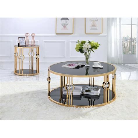 Acme Daloris Metal Frame Coffee Table In Gold And Black Glass