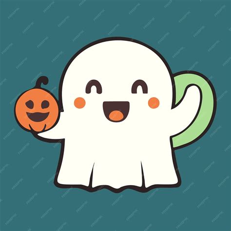 Premium Vector Cute Halloween Ghost Whit Evil Pumpkin Illustration