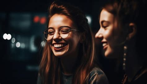 Premium Ai Image Young Adults Enjoying Nightlife Smiling And Looking At Camera Generated By