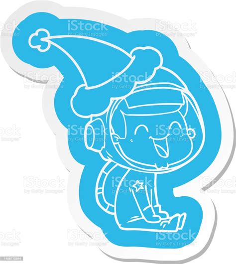 산타 모자를 쓴 우주 비행사의 행복한 기발한 만화 스티커 낙서 드로잉에 대한 스톡 벡터 아트 및 기타 이미지 낙서 드로잉