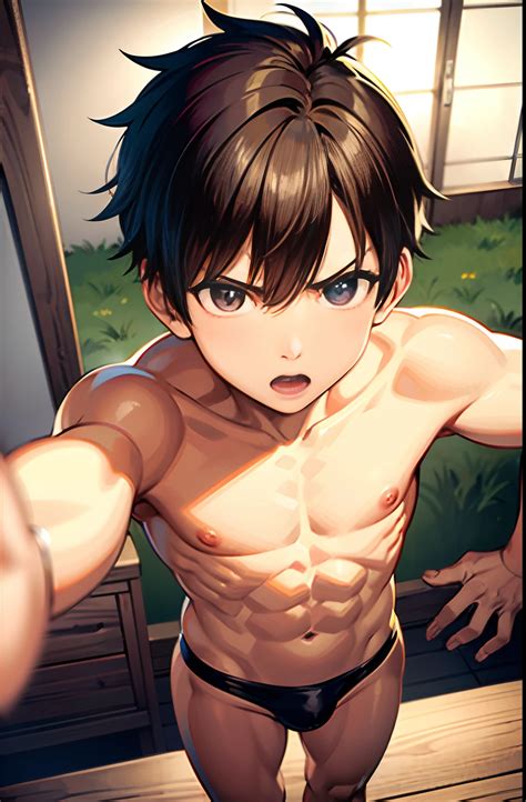 Anime Boy With No Shirt On In A Room With A Window Seaart Ai