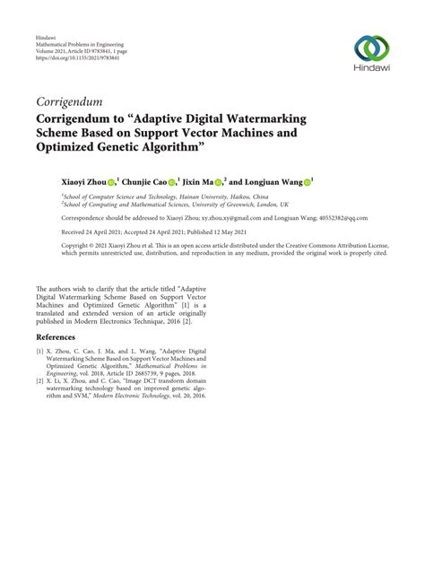 Pdf Corrigendum To “adaptive Digital Watermarking Scheme Based On