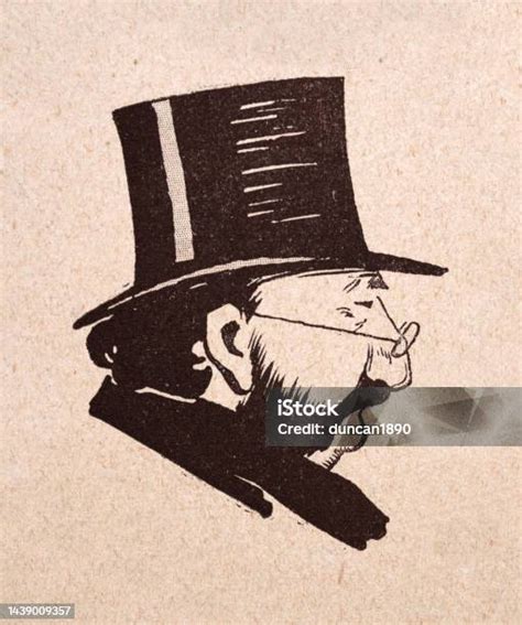 모자와 안경 구레나룻 콧수염을 쓴 성숙한 남자의 캐릭터 스케치 프랑스 1890년대 19세기 남자에 대한 스톡 벡터 아트 및 기타 이미지 Istock