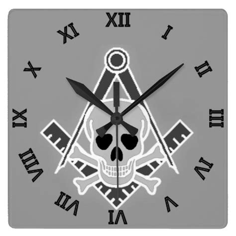 Square And Compass With Skull And Crossbones Clock Zazzle