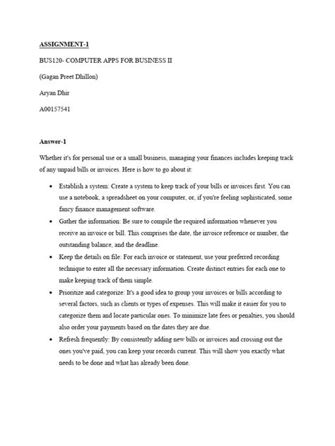 Assignment 1 Aryan Dhir A00157541 Gagansir Wali Pdf Quick Books Financial Statement