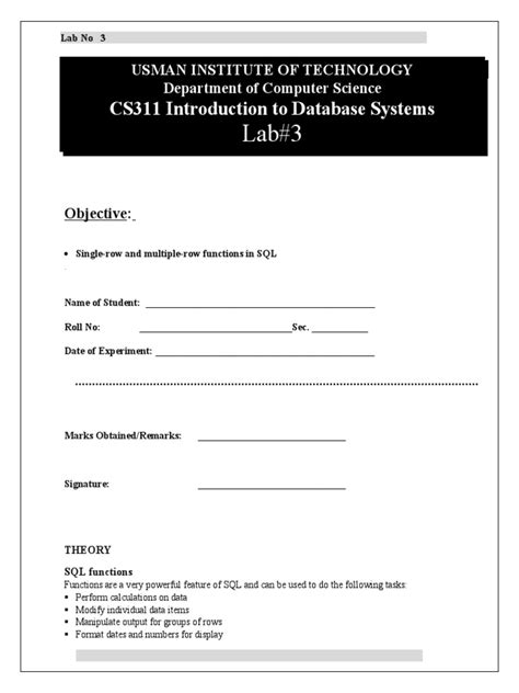 Cs311 Introduction To Database Systems Usman Institute Of Technology Department Of Computer