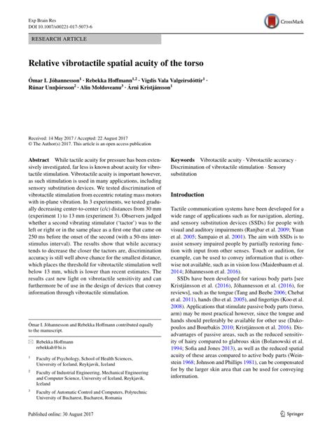 Pdf Relative Vibrotactile Spatial Acuity Of The Torso