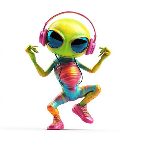 Colorful Alien Dancing With Headphones Premium Ai Generated Image