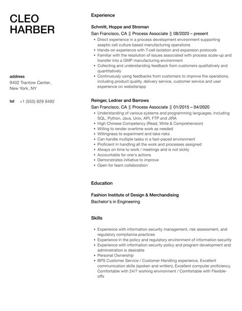 Process Associate Resume Samples Velvet Jobs