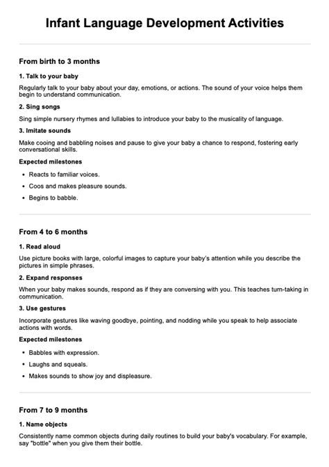 Infant Language Development Activities Handout