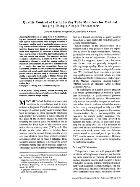 Pdf Quality Control Of Cathode Ray Tube Monitors For Medical Imaging Using A Simple Photometer
