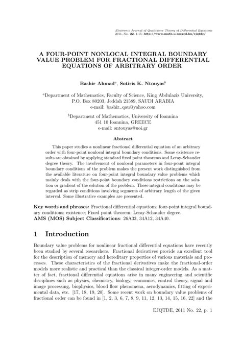 Pdf A Four Point Nonlocal Integral Boundary Value Problem For Fractional Differential